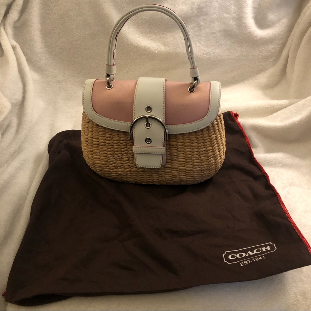 Vintage Coach Pink And White Wicker Basket Shoulder P… - Gem